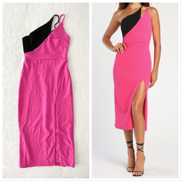 Lulus | Dresses | Nwot Lulus Striking Silhouette Hot Pink Color Block ...